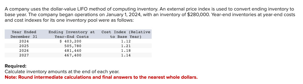 Solved A company uses the dollar-value LIFO method of | Chegg.com