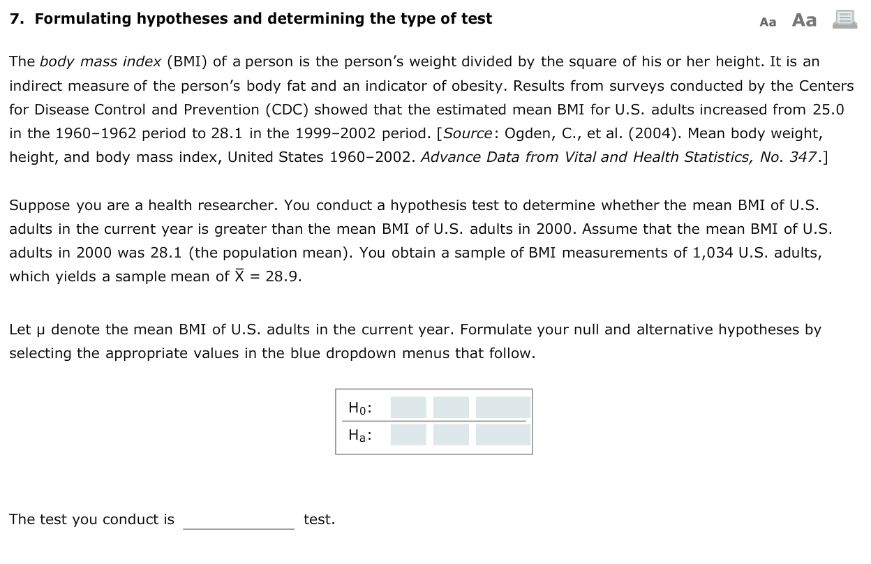 Solved 7. Formulating hypotheses and determining the type of | Chegg.com