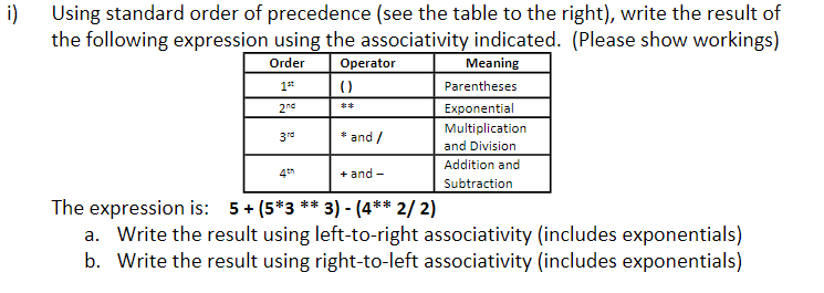 Solved Using standard order of precedence (see the table to | Chegg.com