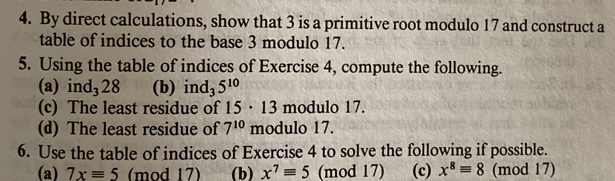 Solved 4. By direct calculations, show that 3 is a primitive | Chegg.com