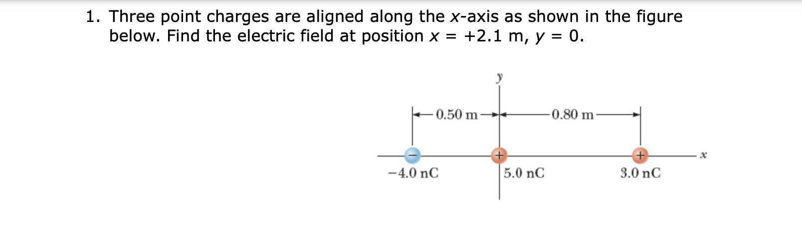 Solved 1. Three point charges are aligned along the x-axis | Chegg.com