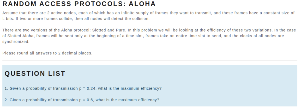Solved RANDOM ACCESS PROTOCOLS: ALOHA Assume that there are | Chegg.com