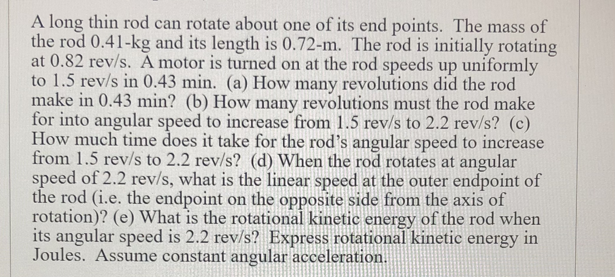 Solved A long thin rod can rotate about one of its end | Chegg.com