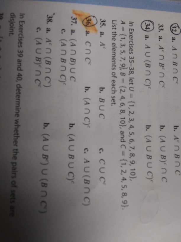 Solved $2) a. AnBnc b. (AUB) n C b. (AUBU C) 34) a. AU (Bnc) | Chegg.com