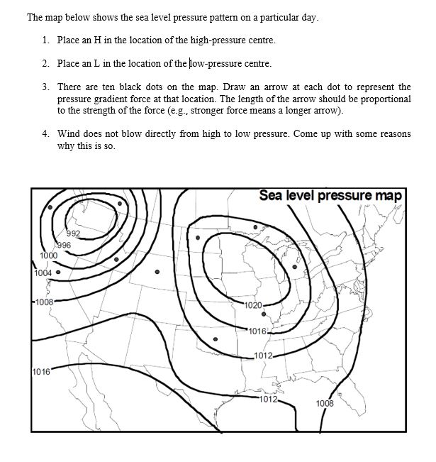 Solved The map below shows the sea level pressure pattern on | Chegg.com