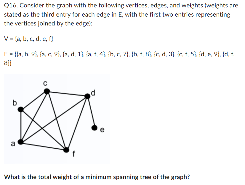 Solved Q16. Consider the graph with the following vertices, | Chegg.com