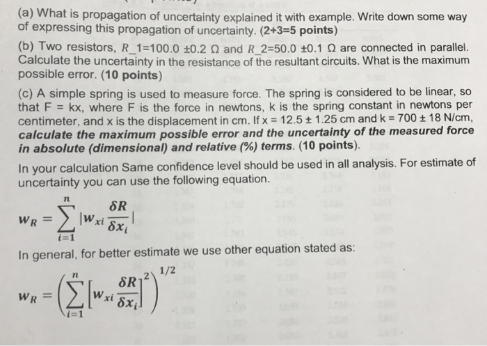 Solved (a) What is propagation of uncertainty explained it | Chegg.com