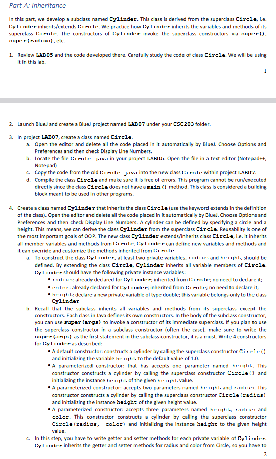 Solved e. The subclass Cylinder inherits a toString () | Chegg.com