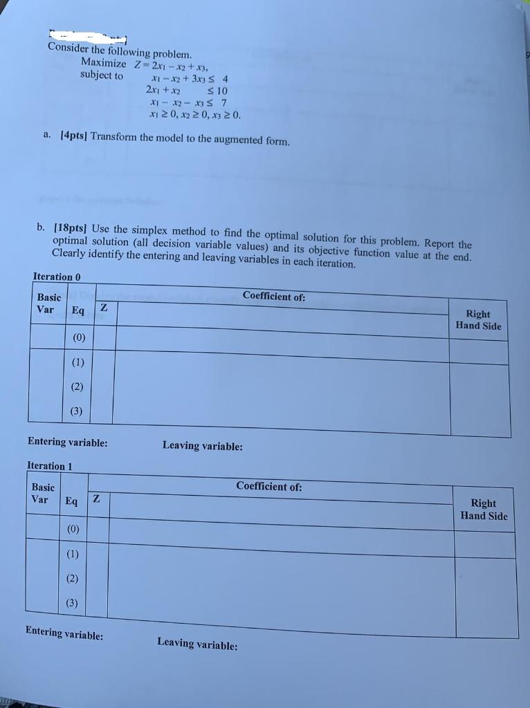 Solved Consider the following problem. Maximize Z=2x1 - x2 + | Chegg.com