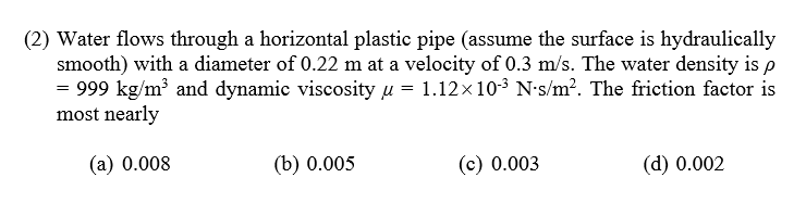 Solved (2) Water flows through a horizontal plastic pipe | Chegg.com