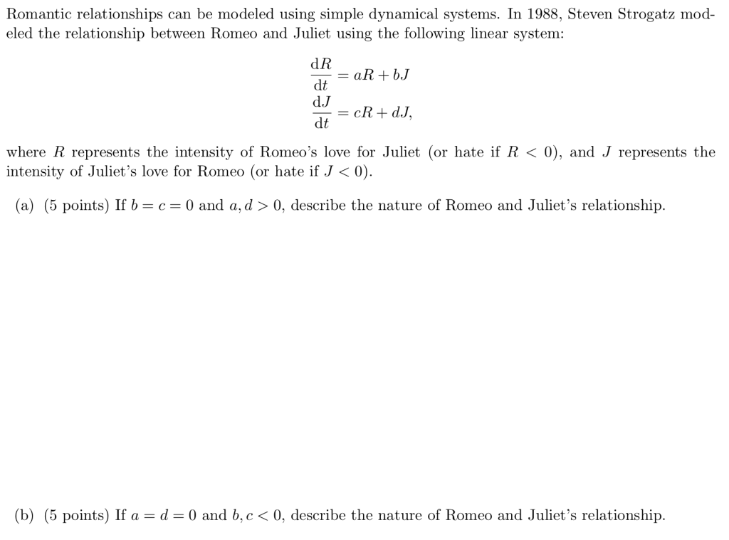 Solved Romantic relationships can be modeled using simple | Chegg.com