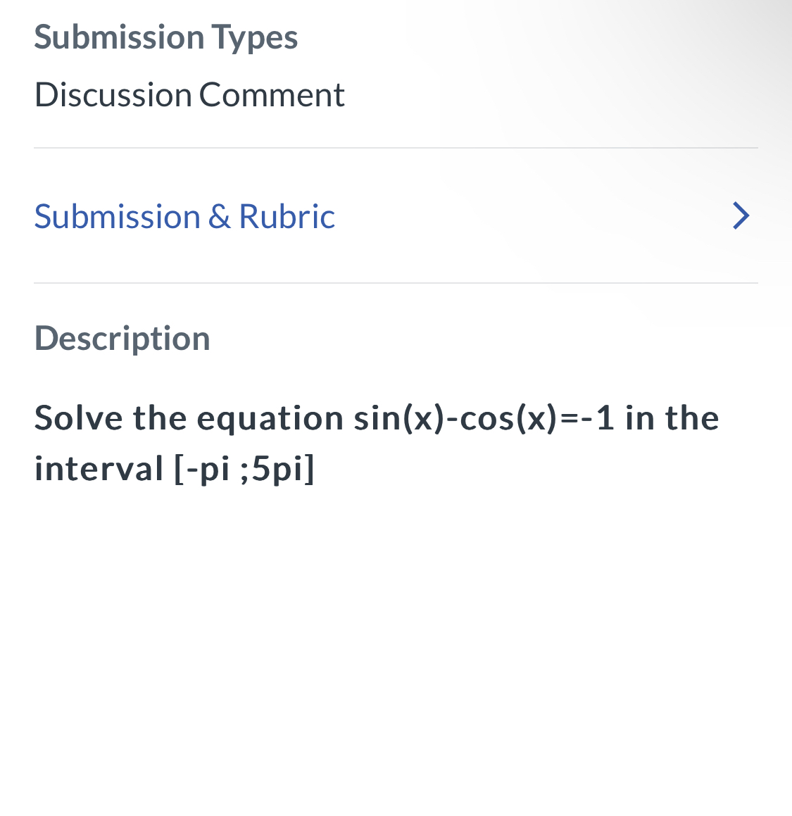 Description Solve the equation sin(x)−cos(x)=−1 in | Chegg.com