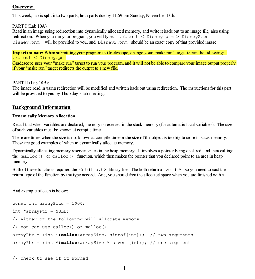 Overvew This week, lab is split into two parts, both | Chegg.com