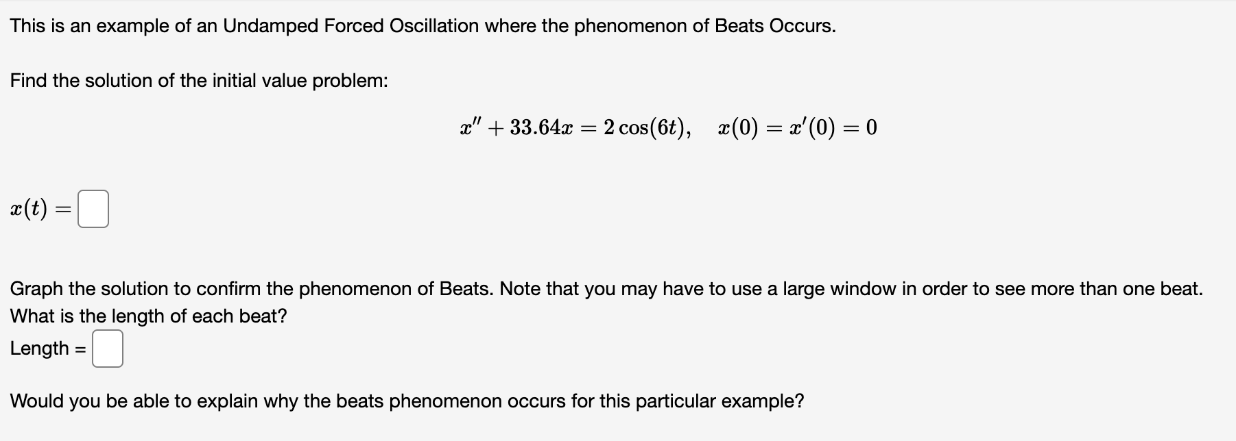 Solved This is an example of an Undamped Forced Oscillation | Chegg.com