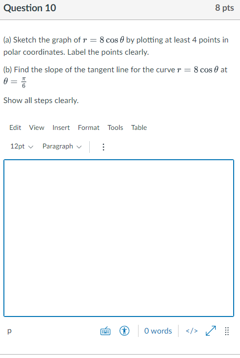 Solved (a) Sketch the graph of r=8cosθ by plotting at least | Chegg.com