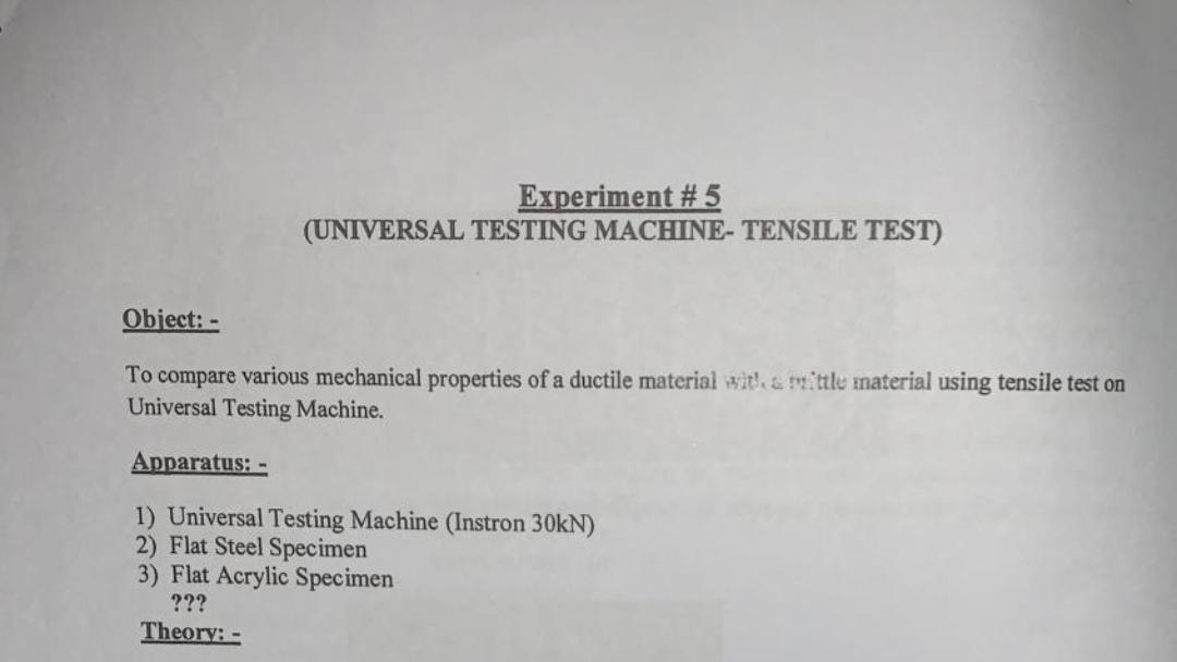 Solved Experiment # 5 (UNIVERSAL TESTING MACHINE- TENSILE | Chegg.com