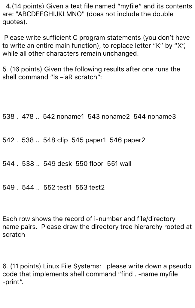 4.(14 points) Given a text file named "myfile" and | Chegg.com