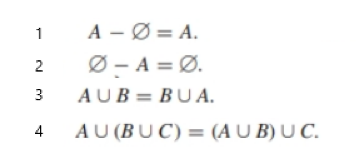 Solved 1 2 A - Ø= A Z - A =0. AUB= BUA 3 4 AU (BUC) = (AUB) | Chegg.com
