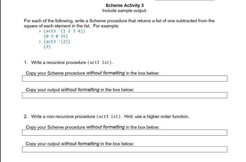Solved Scheme Activity 3 Include sample output. For each of | Chegg.com