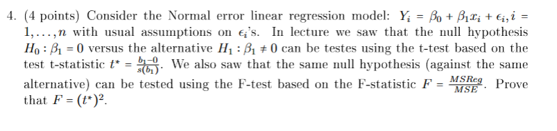 Solved 4. (4 points) Consider the Normal error linear | Chegg.com