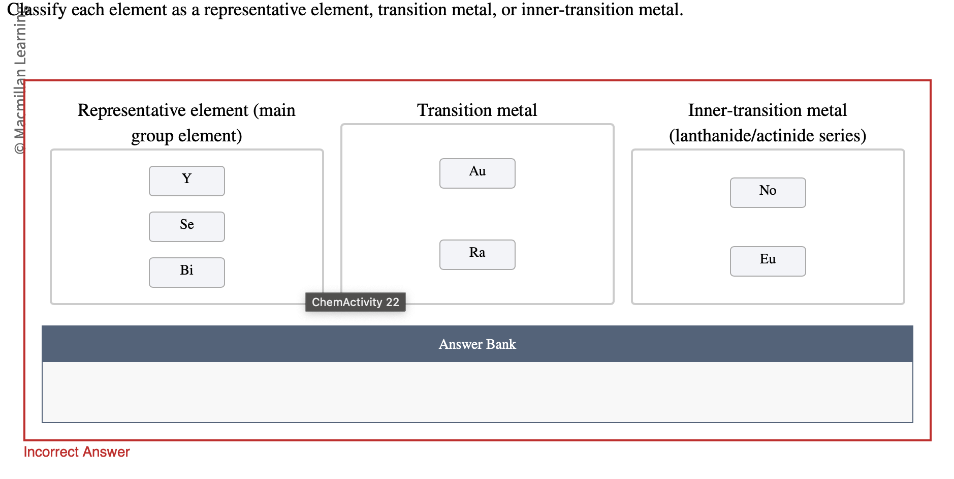 Solved Chassify each element as a representative element, | Chegg.com
