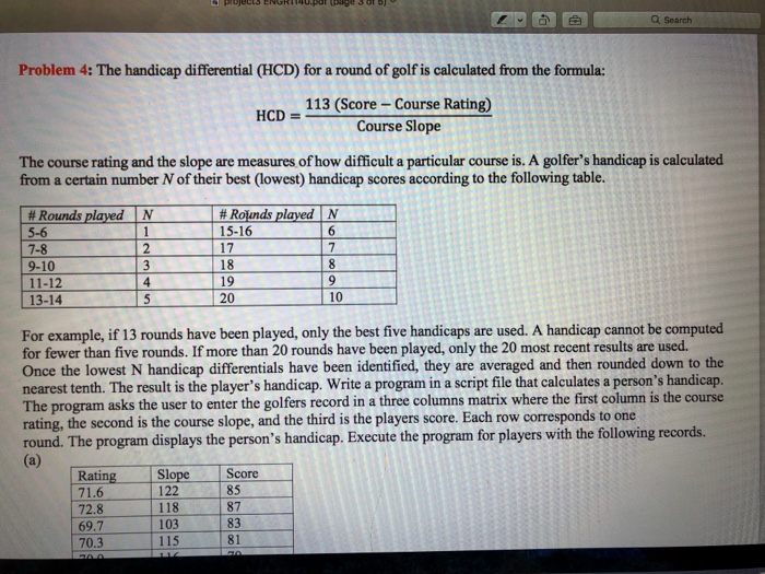 Solved Q Search Problem 4: The handicap differential (HCD) | Chegg.com