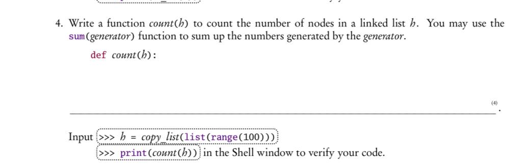 Solved 4. Write a function count(h) to count the number of | Chegg.com