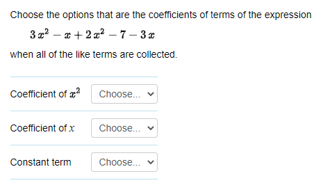 Solved Choose the options that are the coefficients of terms | Chegg.com