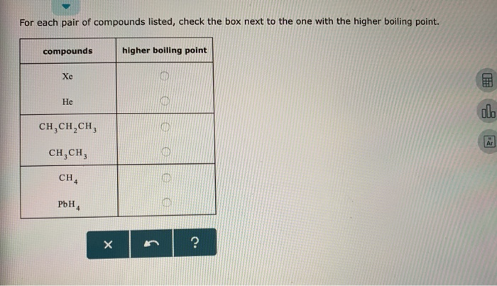 Solved For each pair of compounds listed, check the box next | Chegg.com