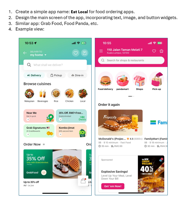 Solved 1. ﻿Create a simple app name: Eat Local for food | Chegg.com