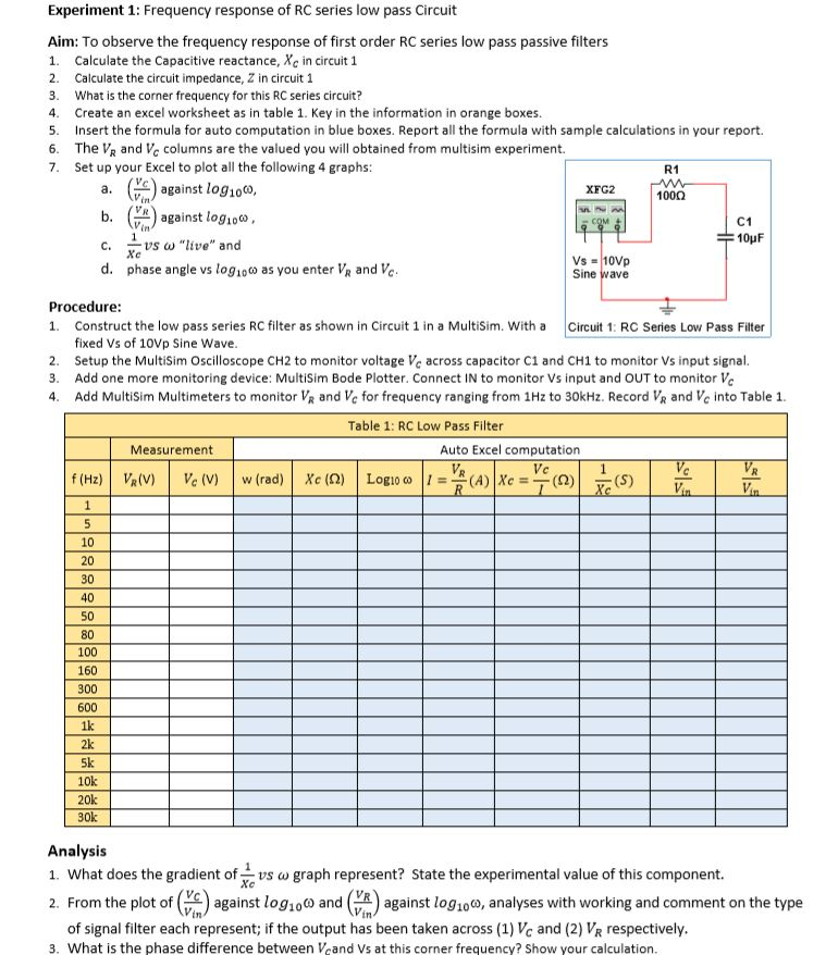 Solved This is experiment for RC circuit. It needed to be | Chegg.com