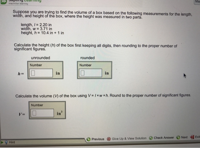 Solved Ma Suppose you are trying to find the volume of a box | Chegg.com