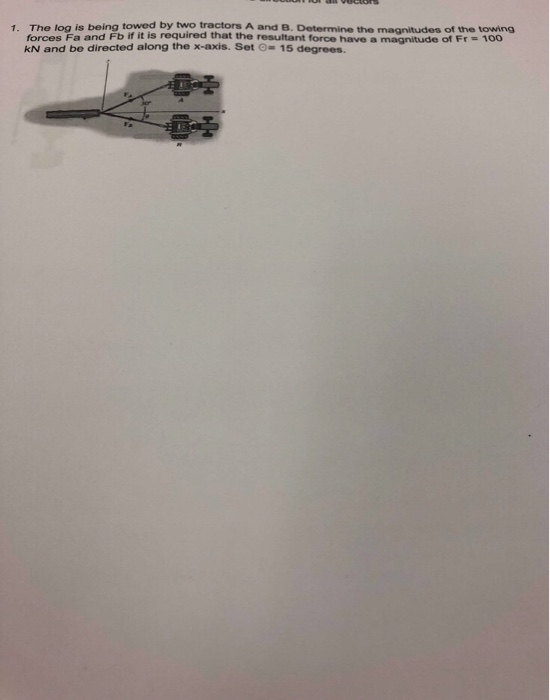 Solved 1. The log is being towed by two tractors A and B. | Chegg.com