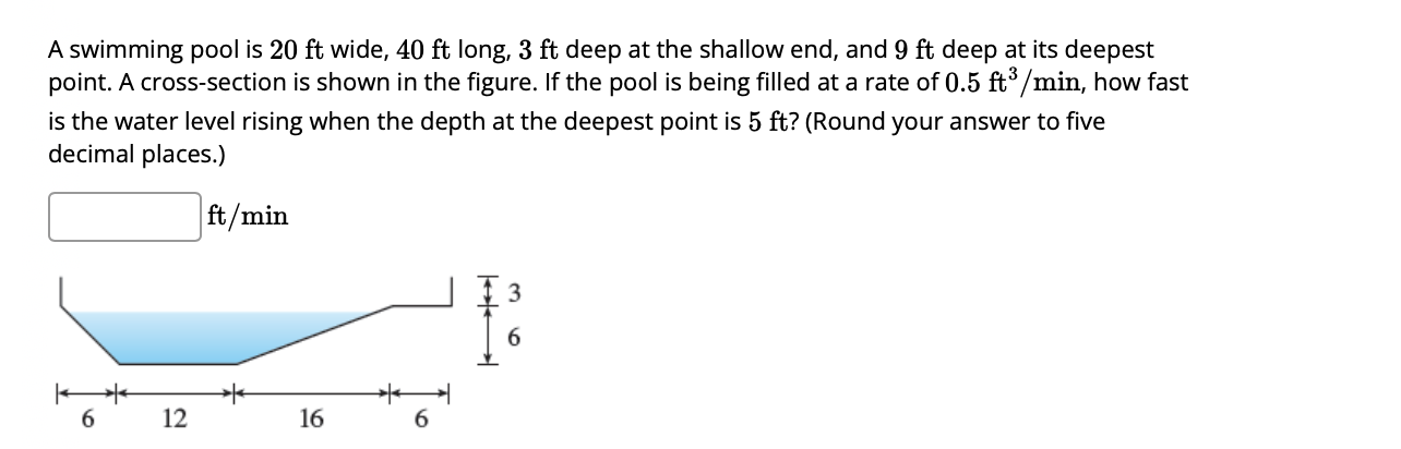 Solved A swimming pool is 20ft wide, 40ft long, 3ft deep at | Chegg.com