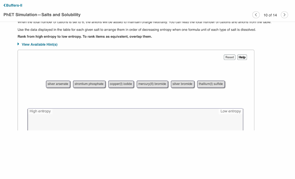 KBuffers-ll PHET Simulation-Salts and Solubility 10 | Chegg.com