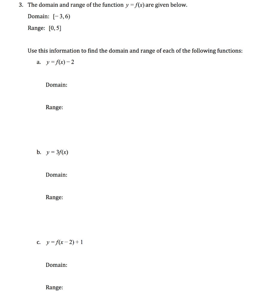Solved 3. The domain and range of the function y = f(x) are | Chegg.com