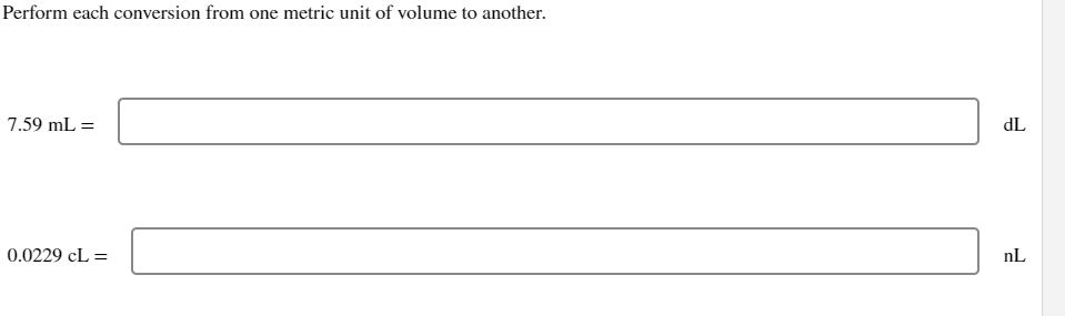 Solved Perform each conversion from one metric unit of | Chegg.com