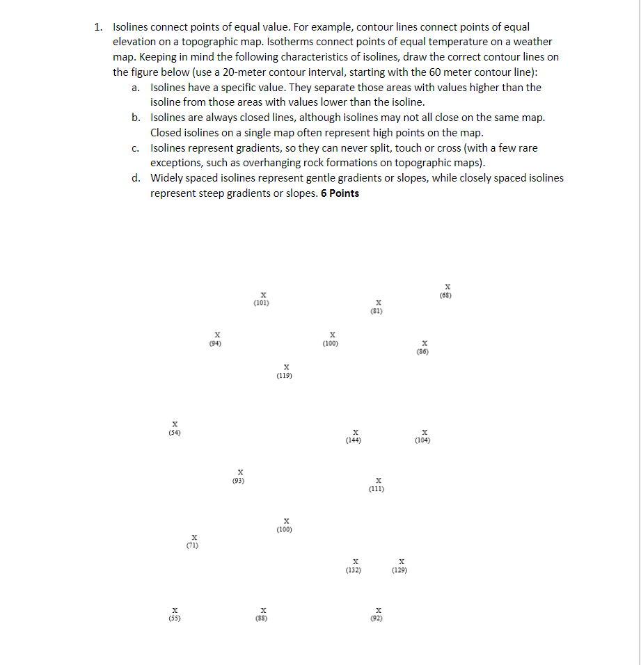 Solved 1. Isolines connect points of equal value. For | Chegg.com