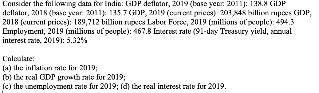 Solved Consider the following data for India: GDP deflator, | Chegg.com