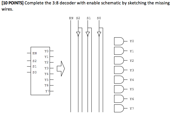 Solved (10 POINTS] Complete the 3:8 decoder with enable | Chegg.com