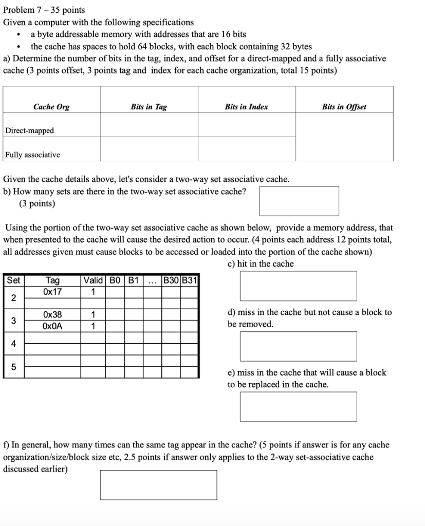Solved Problem 7 - 35 points Given a computer with the | Chegg.com