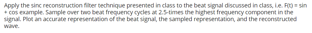 Apply the sinc reconstruction filter technique | Chegg.com