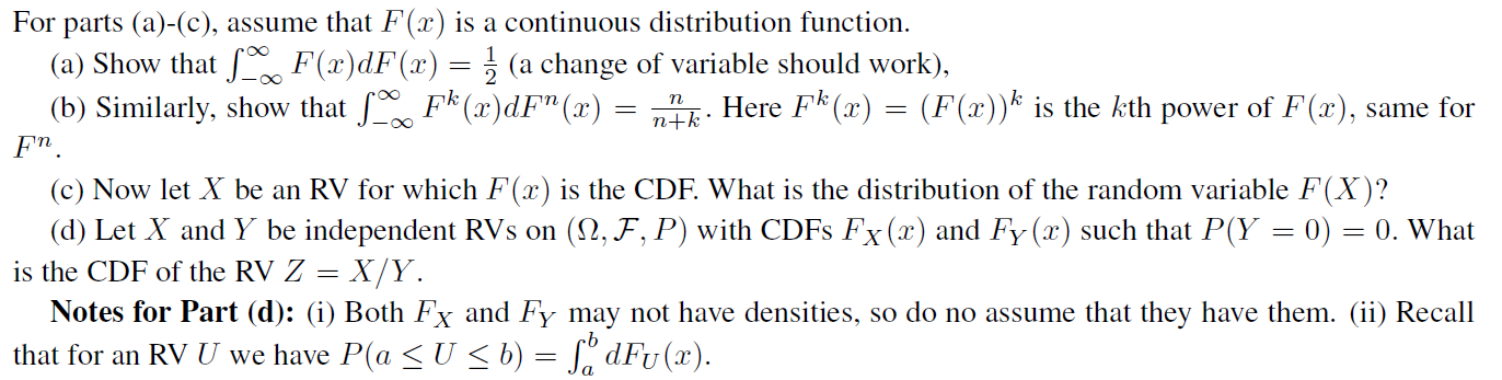 Solved For parts (a)-(c), assume that F(x) is a continuous | Chegg.com