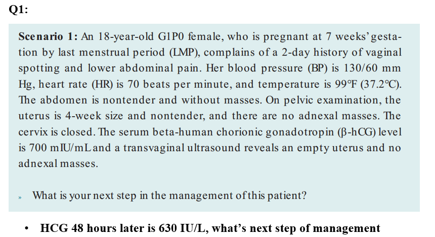 Solved Q1: Scenario 1: An 18-year-old G1PO female, who is | Chegg.com