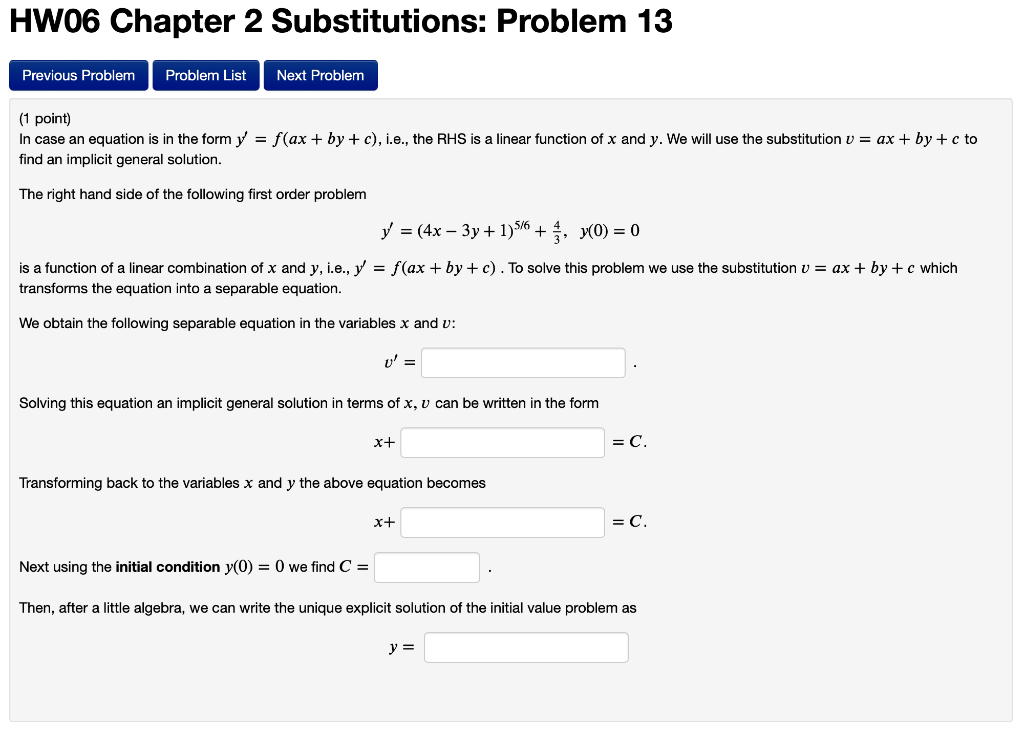 Solved HW06 Chapter 2 Substitutions: Problem 13 (1 point) In | Chegg.com