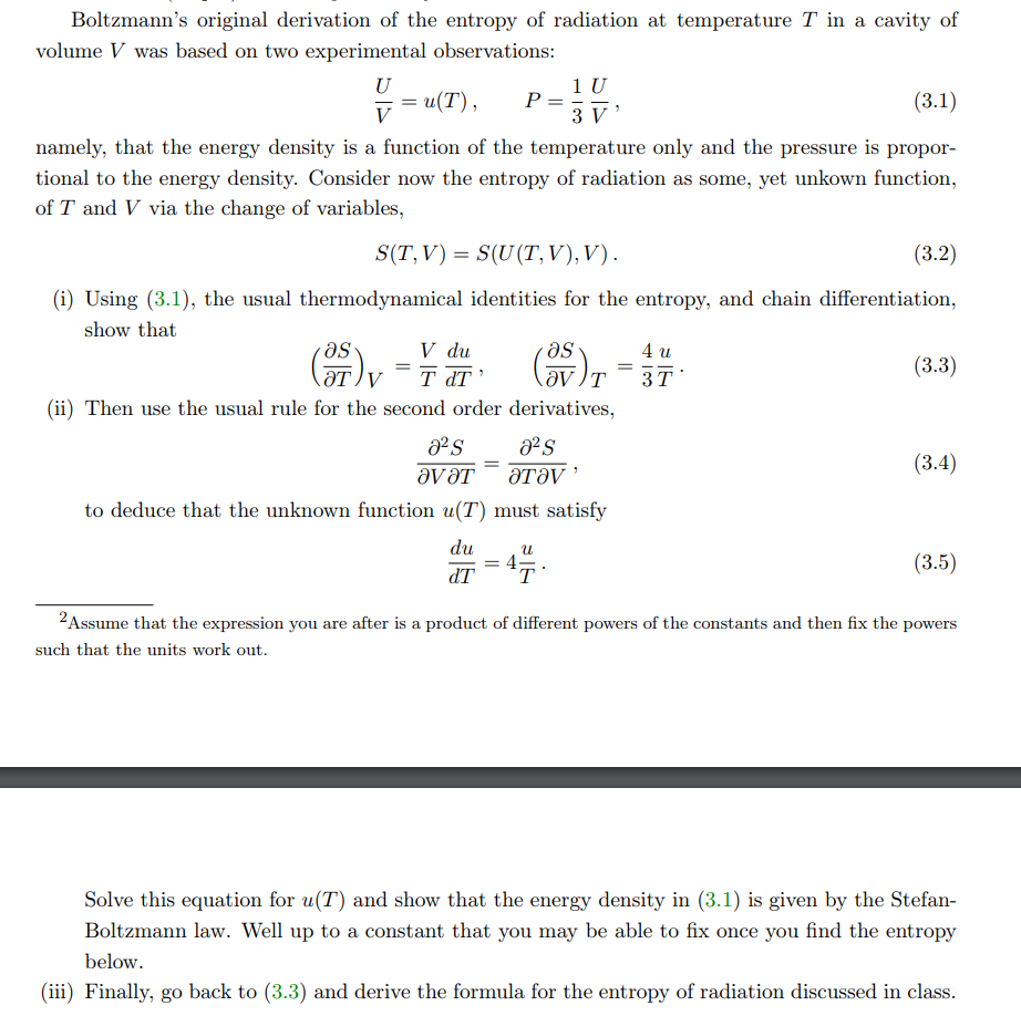 Solved Boltzmann's original derivation of the entropy of | Chegg.com