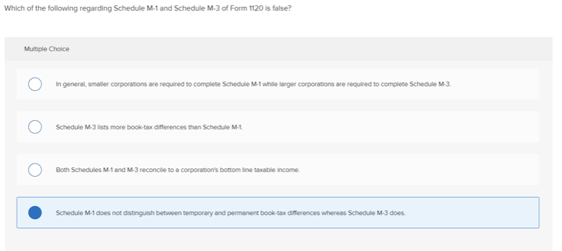 Solved Which of the following regarding Schedule M-1 and | Chegg.com