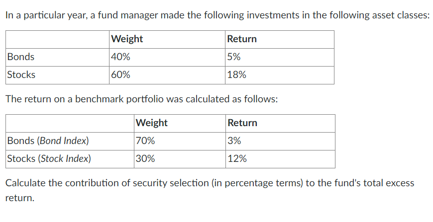 Solved In a particular year, a fund manager made the | Chegg.com