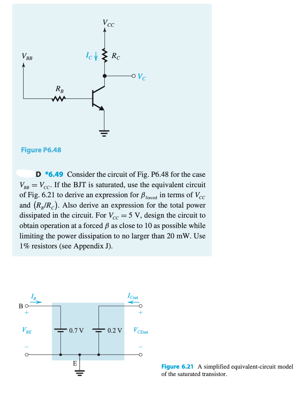 Solved Vcc VBB IN Rc -oVc RB = Figure P6.48 D *6.49 Consider | Chegg.com