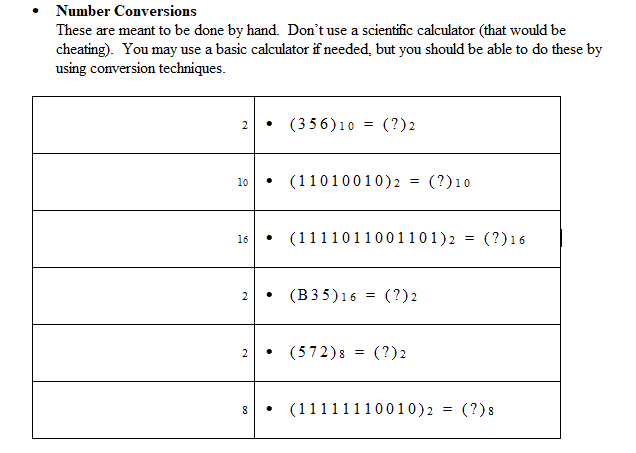 Solved Number Conversions These are meant to be done by | Chegg.com